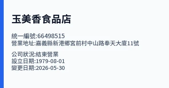 玉美香食品店的照片-統編 66498515(嘉義縣) 公司登記資料與營業項目詳細圖表