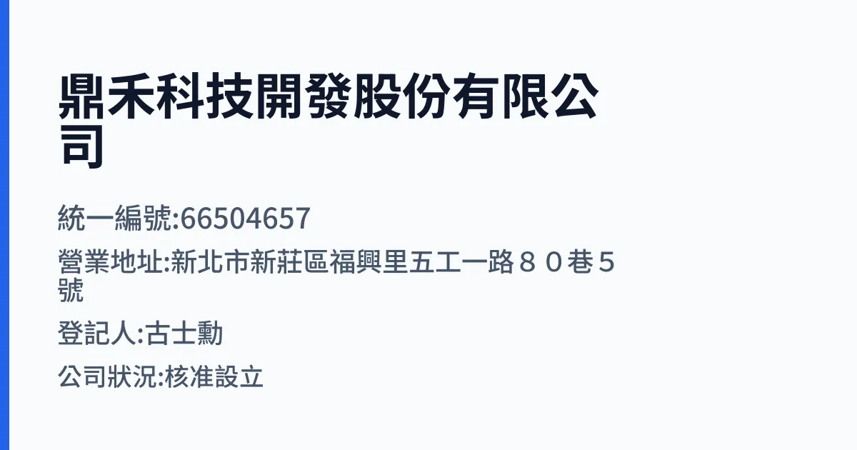 鼎禾科技開發股份有限公司 - 統編 66504657(新北市) 公司登記資料與營業項目詳細圖表