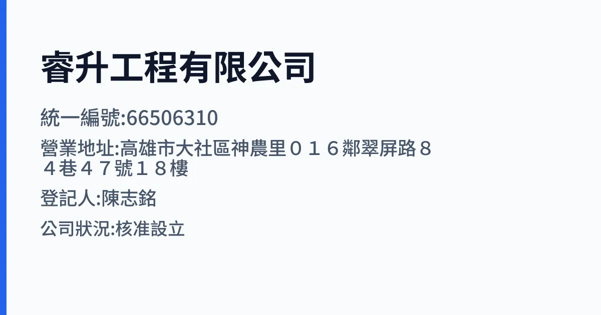 睿升工程有限公司 - 統編 66506310(高雄市) 公司登記資料與營業項目詳細圖表