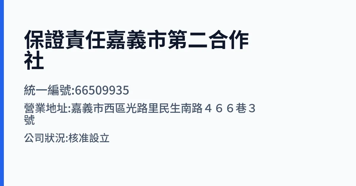 保證責任嘉義市第二合作社 - 統編 66509935(嘉義市) 公司登記資料與營業項目詳細圖表