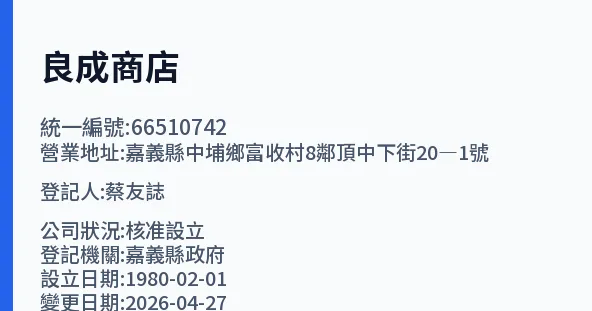 良成商店的照片-統編 66510742(嘉義縣) 公司登記資料與營業項目詳細圖表