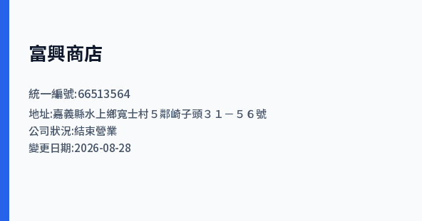 富興商店的照片-統編 66513564(嘉義縣) 公司登記資料與營業項目詳細圖表