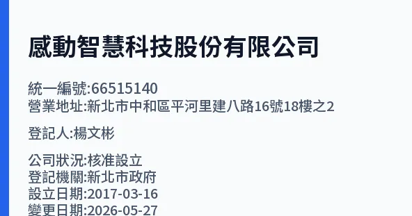 感動智慧科技股份有限公司的照片-統編 66515140(新北市) 公司登記資料與營業項目詳細圖表