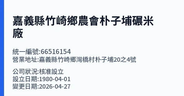 嘉義縣竹崎鄉農會朴子埔碾米廠的照片-統編 66516154(嘉義縣) 公司登記資料與營業項目詳細圖表