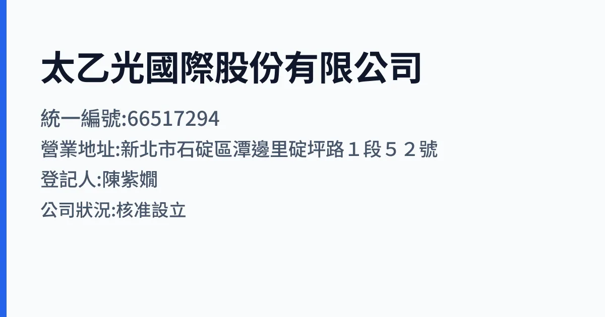太乙光國際股份有限公司 - 統編 66517294(新北市) 公司登記資料與營業項目詳細圖表
