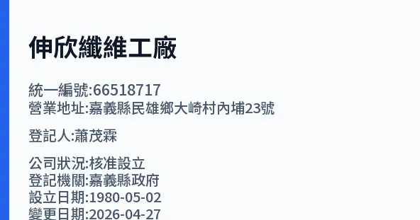 伸欣纖維工廠的照片-統編 66518717(嘉義縣) 公司登記資料與營業項目詳細圖表