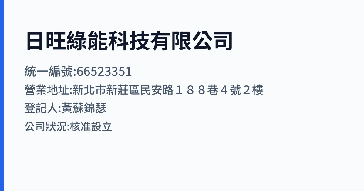 日旺綠能科技有限公司 - 統編 66523351(新北市) 公司登記資料與營業項目詳細圖表