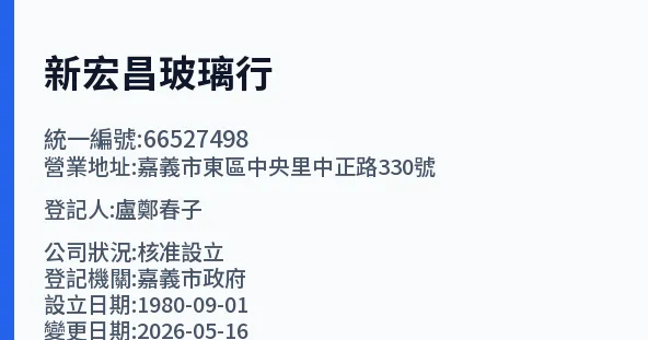 新宏昌玻璃行的照片-統編 66527498(嘉義市) 公司登記資料與營業項目詳細圖表