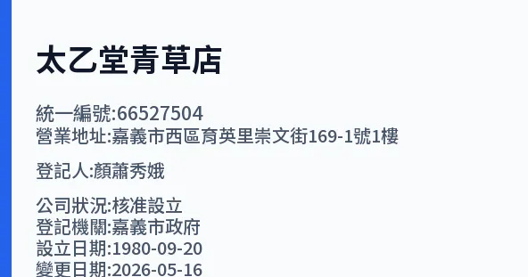 太乙堂青草店的照片-統編 66527504(嘉義市) 公司登記資料與營業項目詳細圖表