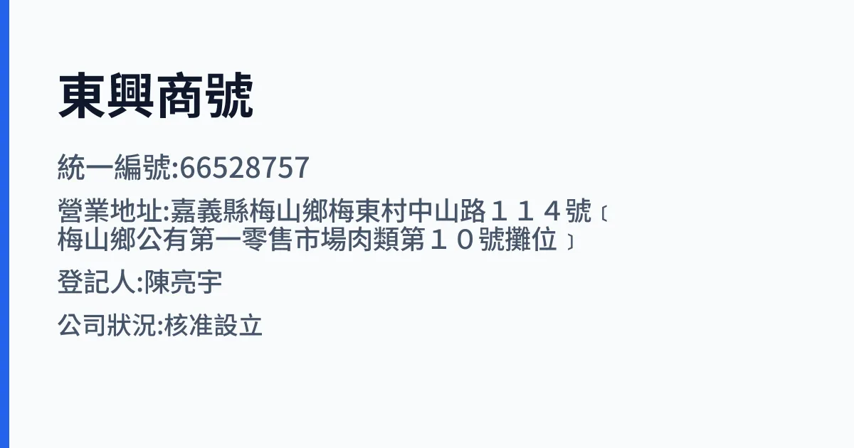 東興商號 - 統編 66528757(嘉義縣) 公司登記資料與營業項目詳細圖表
