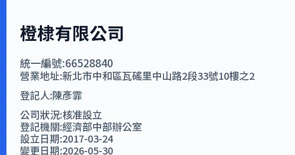 橙棣有限公司的照片-統編 66528840(新北市) 公司登記資料與營業項目詳細圖表