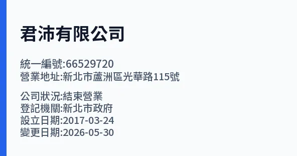 君沛有限公司的照片-統編 66529720(新北市) 公司登記資料與營業項目詳細圖表