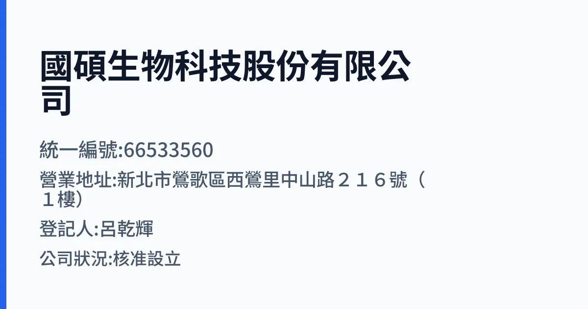 國碩生物科技股份有限公司 - 統編 66533560（新北市） 公司登記資料與營業項目詳細圖表