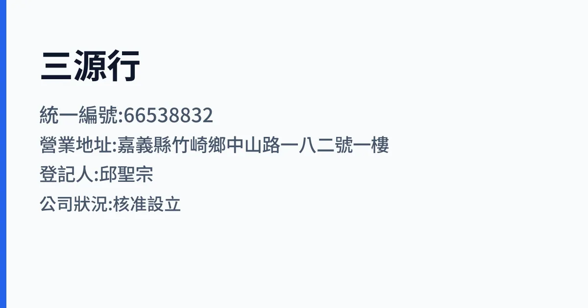 三源行 - 統編 66538832(嘉義縣) 公司登記資料與營業項目詳細圖表