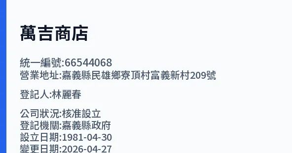 萬吉商店的照片-統編 66544068(嘉義縣) 公司登記資料與營業項目詳細圖表