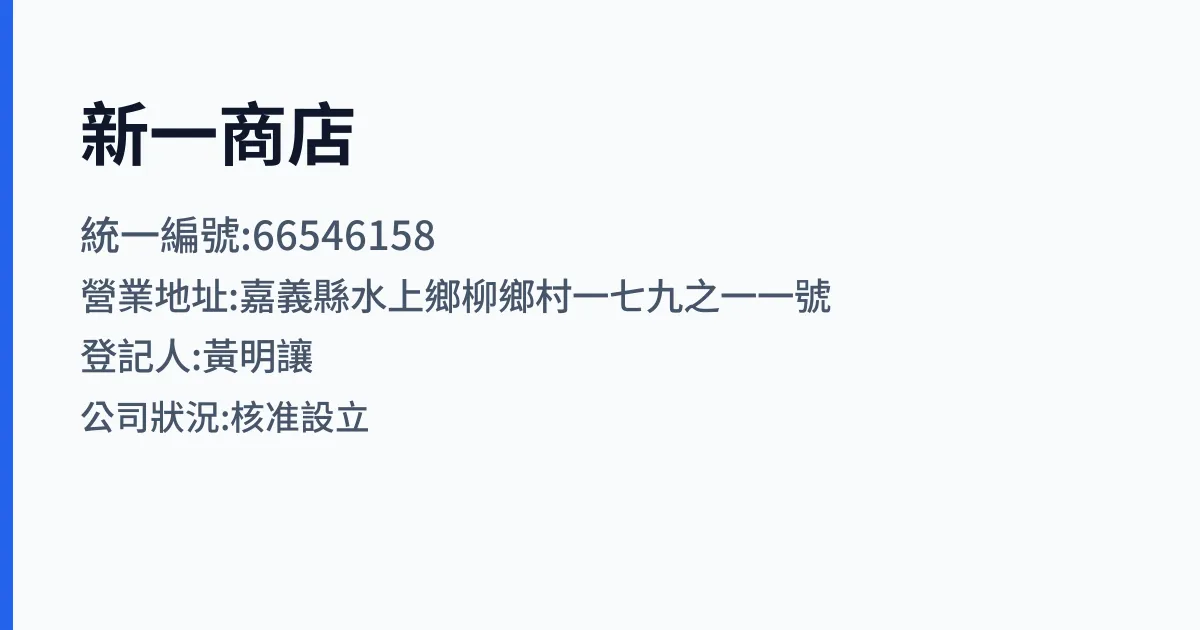 新一商店 - 統編 66546158(嘉義縣) 公司登記資料與營業項目詳細圖表