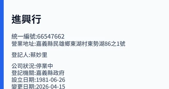 進興行的照片-統編 66547662(嘉義縣) 公司登記資料與營業項目詳細圖表