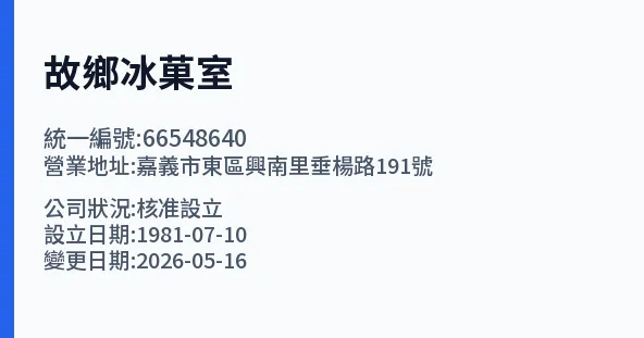 故鄉冰菓室的照片-統編 66548640(嘉義市) 公司登記資料與營業項目詳細圖表