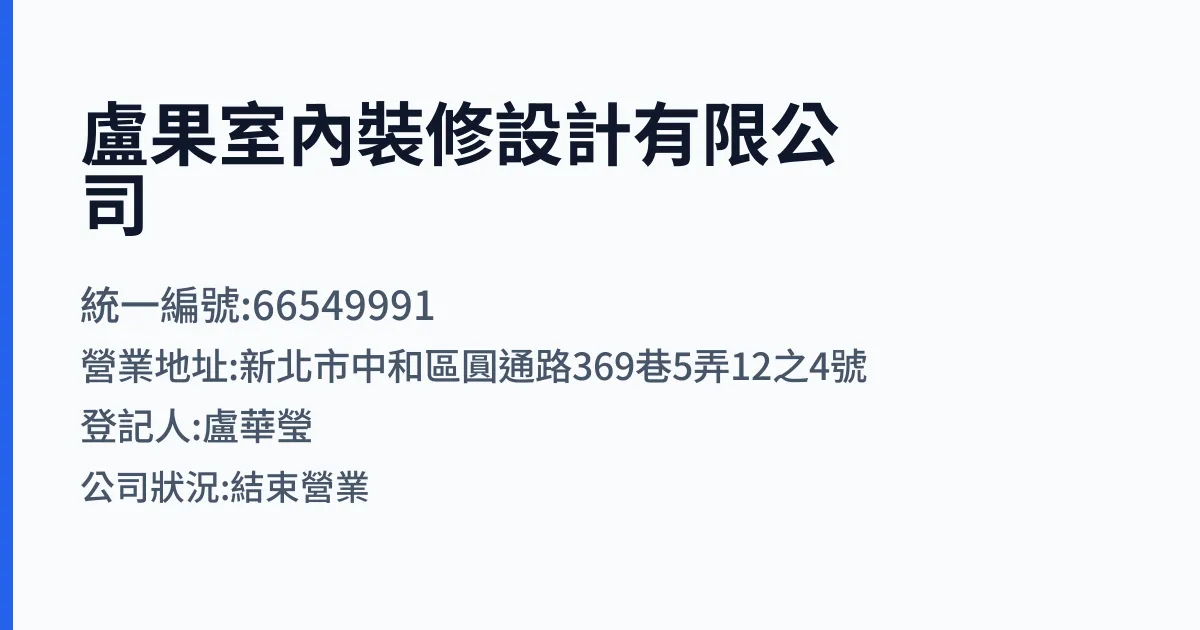 盧果室內裝修設計有限公司 - 統編 66549991(新北市) 公司登記資料與營業項目詳細圖表