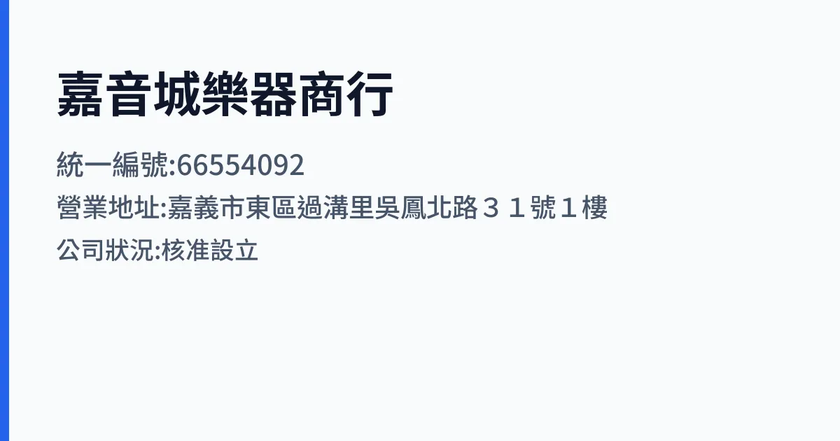 嘉音城樂器商行 - 統編 66554092(嘉義市) 公司登記資料與營業項目詳細圖表