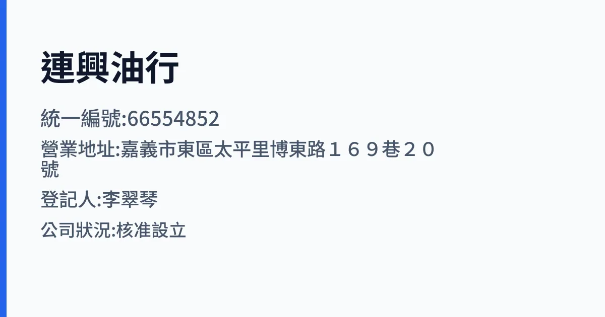 連興油行 - 統編 66554852(嘉義市) 公司登記資料與營業項目詳細圖表
