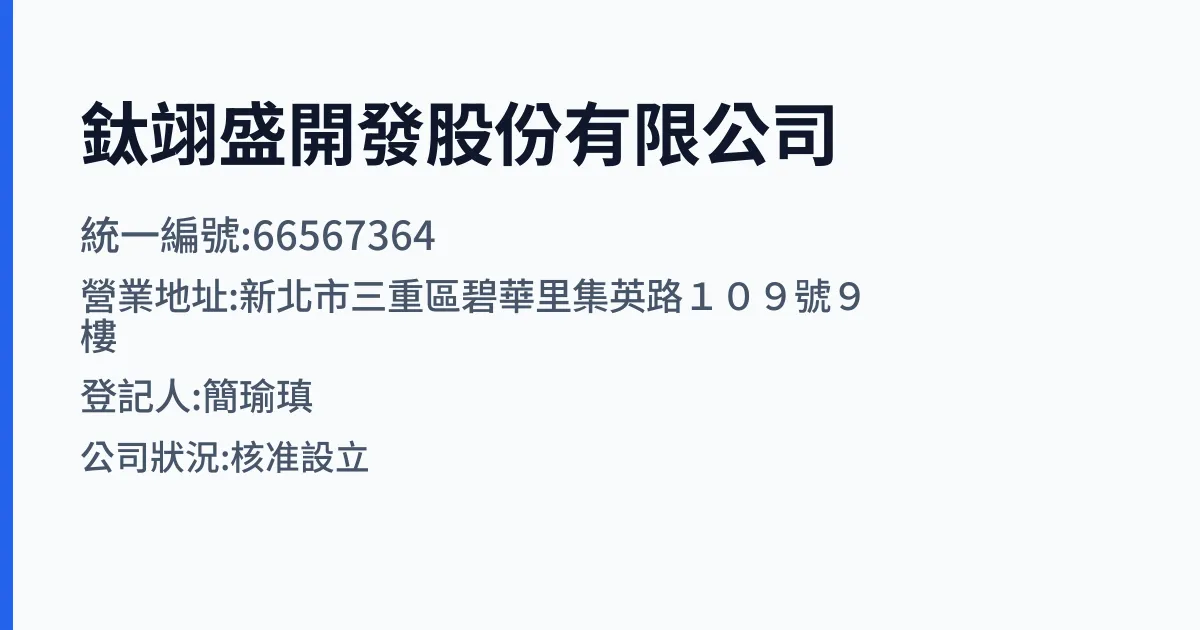 鈦翊盛開發股份有限公司 - 統編 66567364(新北市) 公司登記資料與營業項目詳細圖表