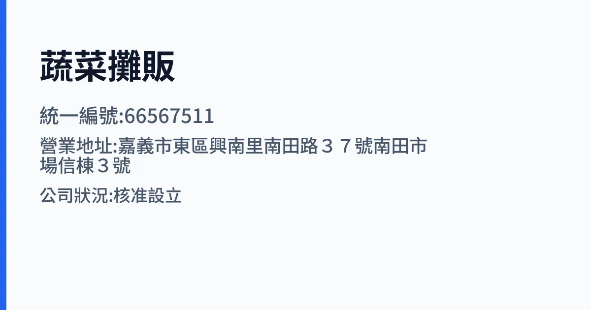 蔬菜攤販 - 統編 66567511(嘉義市) 公司登記資料與營業項目詳細圖表