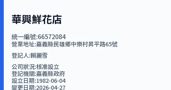 華興鮮花店的照片-統編 66572084(嘉義縣) 公司登記資料與營業項目詳細圖表