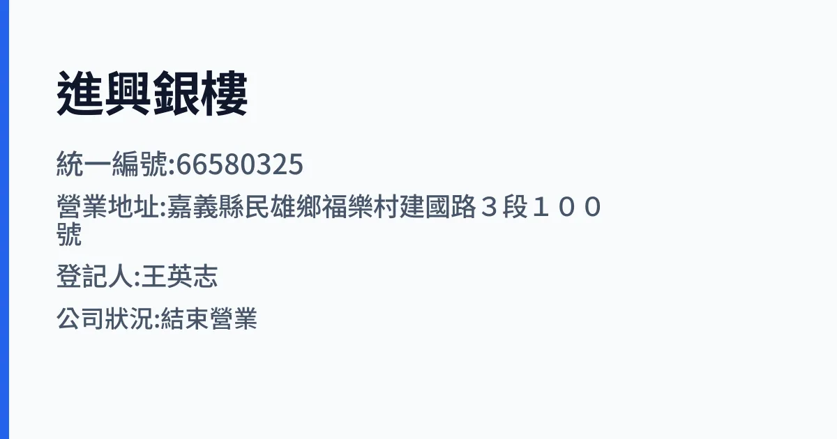 進興銀樓 - 統編 66580325(嘉義縣) 公司登記資料與營業項目詳細圖表