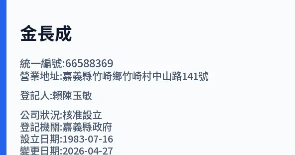 金長成的照片-統編 66588369(嘉義縣) 公司登記資料與營業項目詳細圖表