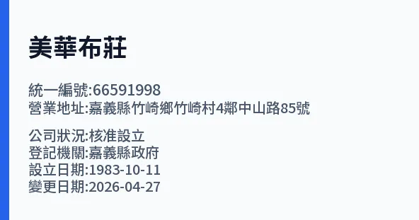 美華布莊的照片-統編 66591998(嘉義縣) 公司登記資料與營業項目詳細圖表