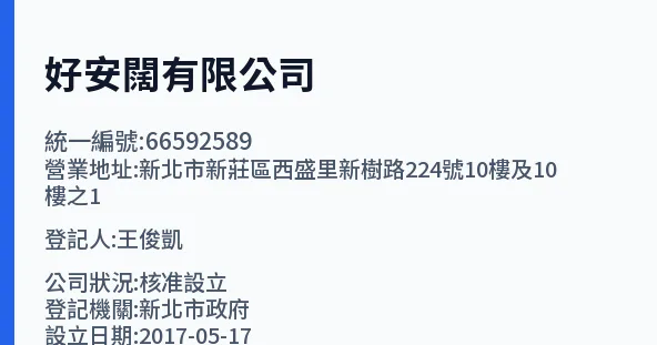 好安闊有限公司的照片-統編 66592589(新北市) 公司登記資料與營業項目詳細圖表