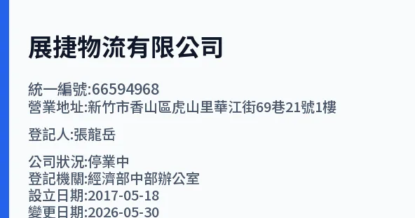 展捷物流有限公司的照片-統編 66594968(新竹市) 公司登記資料與營業項目詳細圖表