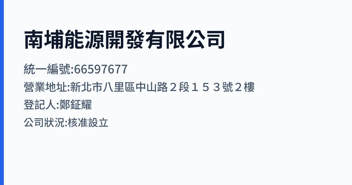 南埔能源開發有限公司 - 統編 66597677(新北市) 公司登記資料與營業項目詳細圖表