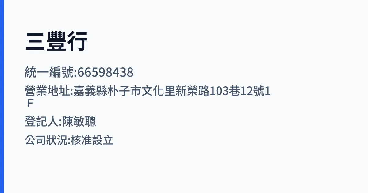 三豐行 - 統編 66598438(嘉義縣) 公司登記資料與營業項目詳細圖表