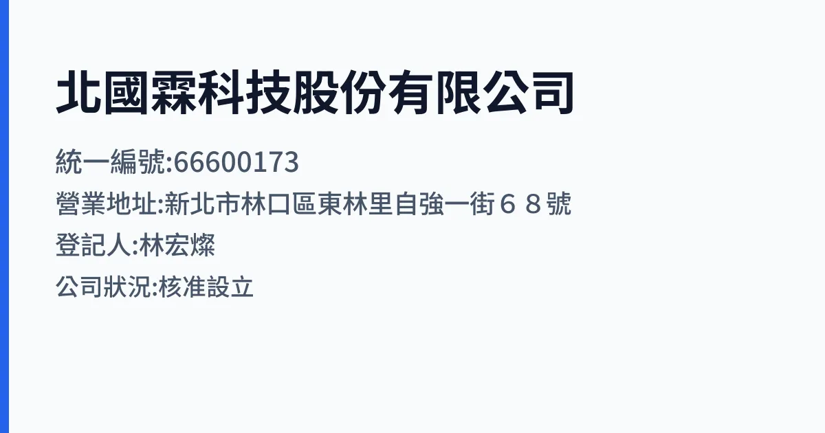 北國霖科技股份有限公司 - 統編 66600173(新北市) 公司登記資料與營業項目詳細圖表