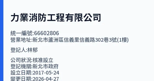 力業消防工程有限公司的照片-統編 66602806(新北市) 公司登記資料與營業項目詳細圖表