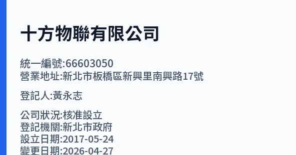十方物聯有限公司的照片-統編 66603050(新北市) 公司登記資料與營業項目詳細圖表