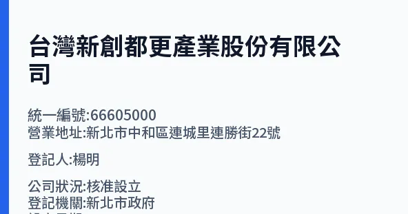台灣新創都更產業股份有限公司的照片-統編 66605000(新北市) 公司登記資料與營業項目詳細圖表