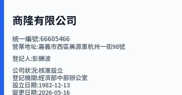 商隆有限公司的照片-統編 66605466(嘉義市) 公司登記資料與營業項目詳細圖表