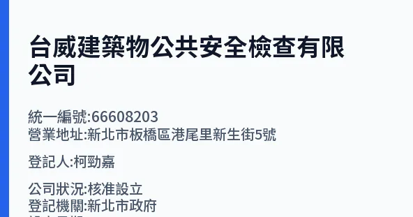 台威建築物公共安全檢查有限公司的照片-統編 66608203(新北市) 公司登記資料與營業項目詳細圖表