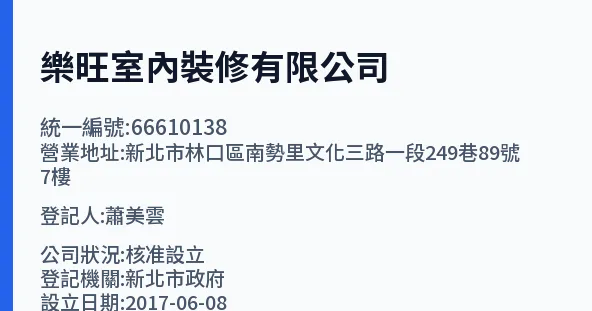 樂旺室內裝修有限公司的照片-統編 66610138(新北市) 公司登記資料與營業項目詳細圖表