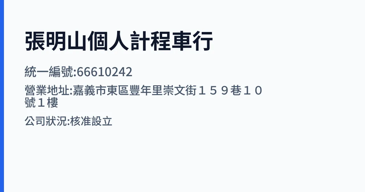 張明山個人計程車行 - 統編 66610242(嘉義市) 公司登記資料與營業項目詳細圖表