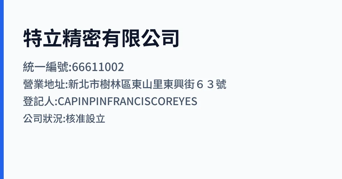 特立精密有限公司 - 統編 66611002(新北市) 公司登記資料與營業項目詳細圖表
