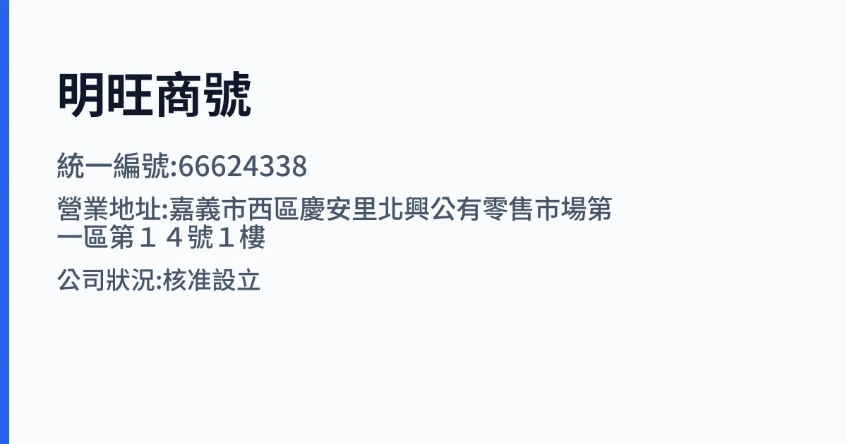 明旺商號 - 統編 66624338(嘉義市) 公司登記資料與營業項目詳細圖表