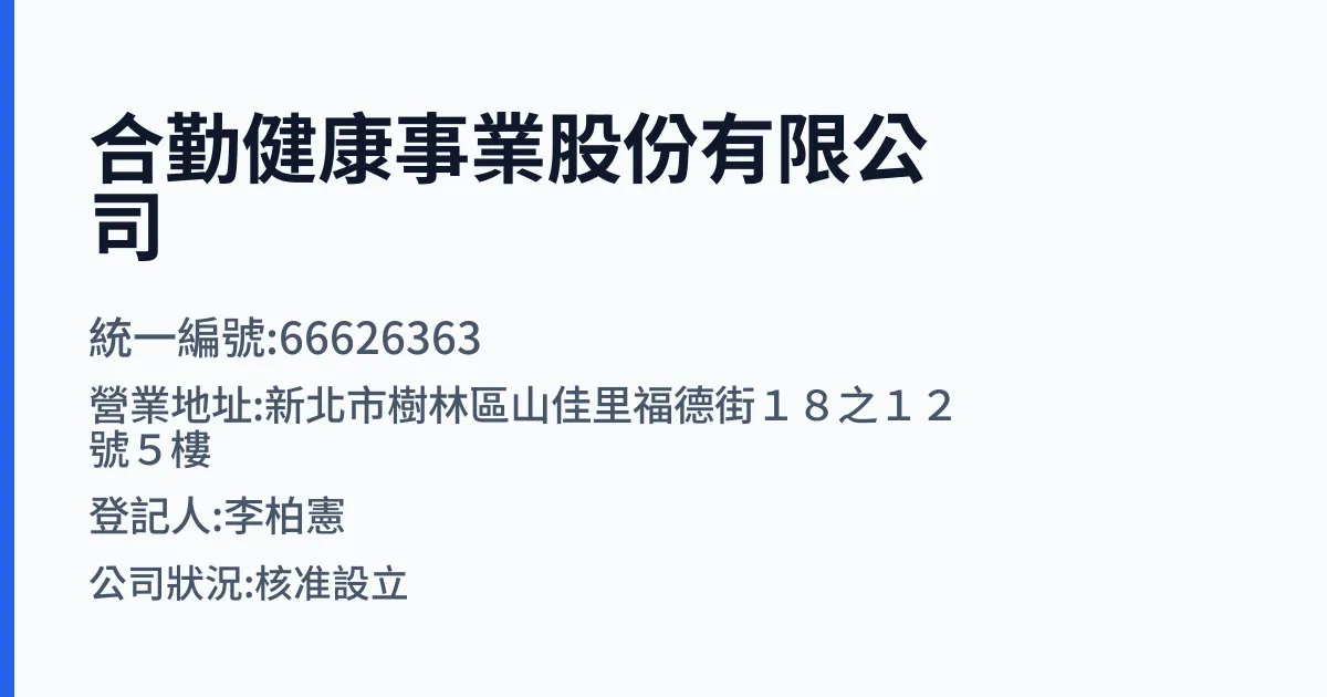 合勤健康事業股份有限公司 - 統編 66626363(新北市) 公司登記資料與營業項目詳細圖表