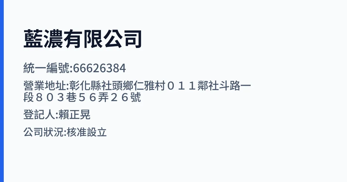 藍濃有限公司 - 統編 66626384(新北市) 公司登記資料與營業項目詳細圖表