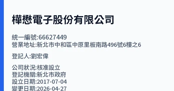 樺懋電子股份有限公司的照片-統編 66627449(新北市) 公司登記資料與營業項目詳細圖表