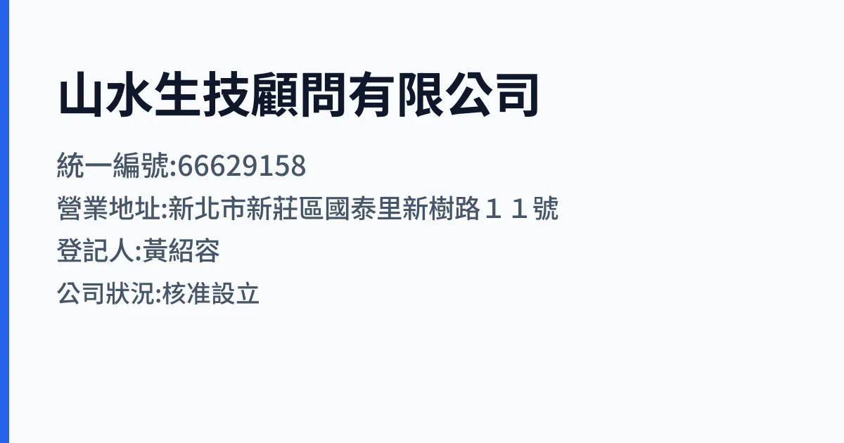 山水生技顧問有限公司 - 統編 66629158（新北市） 公司登記資料與營業項目詳細圖表