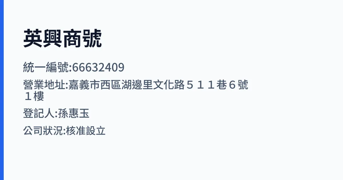 英興商號 - 統編 66632409(嘉義市) 公司登記資料與營業項目詳細圖表